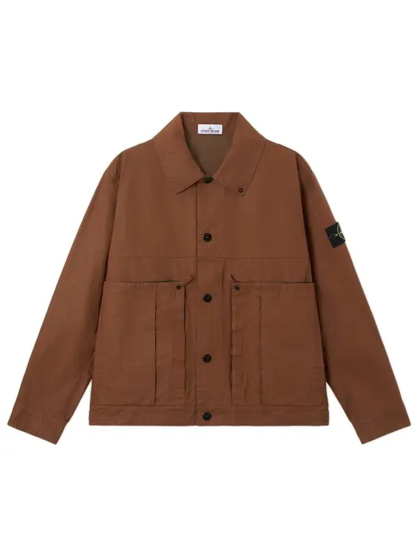 Stone Island Cotton Utility Jacket With Contrasting Collar And Patch Pockets