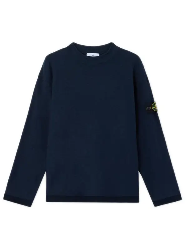 Stone Island Ribbed Knit Sweatshirt With Stone Badge - Blu
