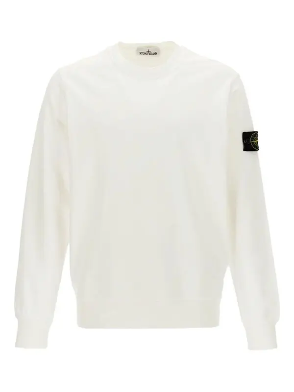 Stone Island Ribbed Crewneck Sweater With Overlock Seams - Bianco