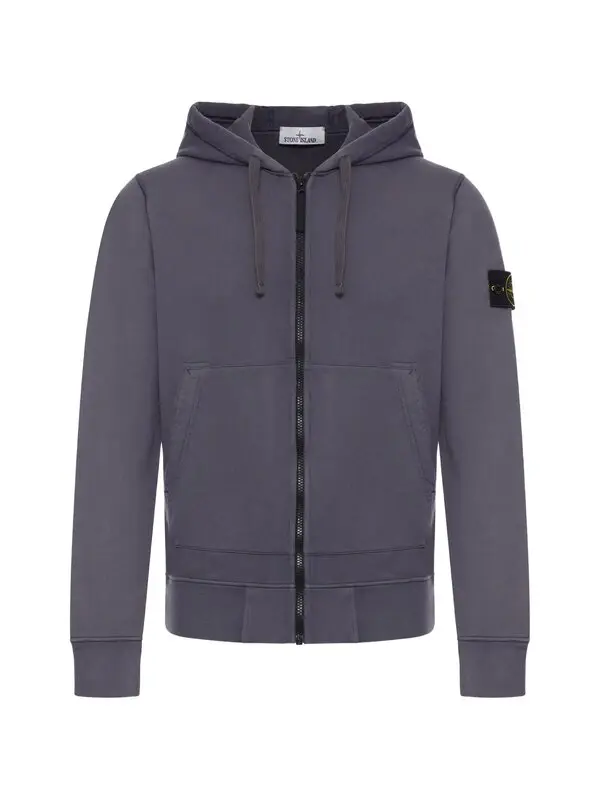 Stone Island Drawstring Hood Zip Sweatshirt With Patch Pockets And Ribbed Cuffs