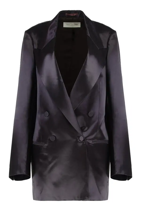 Dries Van Noten Satin Double-breasted Tailored Jacket