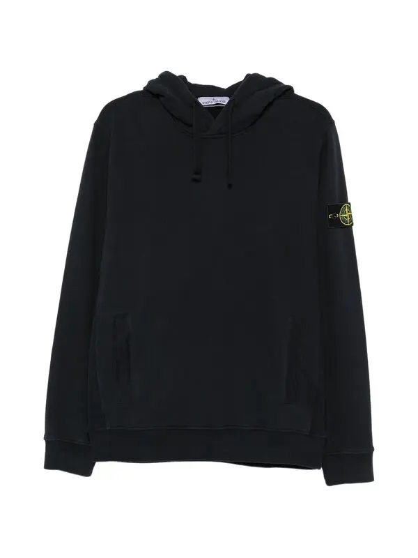 Stone Island Drawstring Cotton Hoodie With Front Kangaroo Pocket And Left Sleeve Badge - Blu