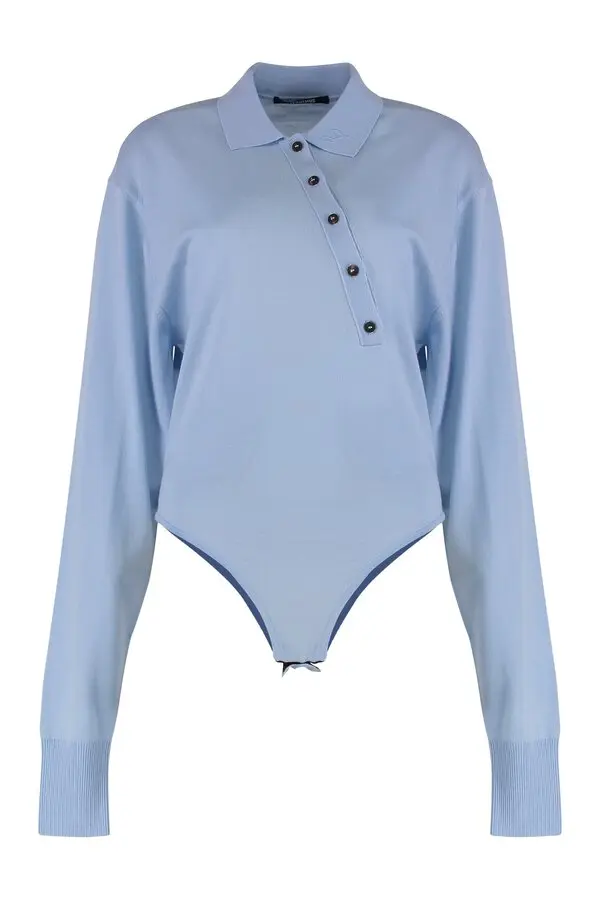 Jacquemus Jacquard-style Merino Wool Bodysuit With Polo Collar