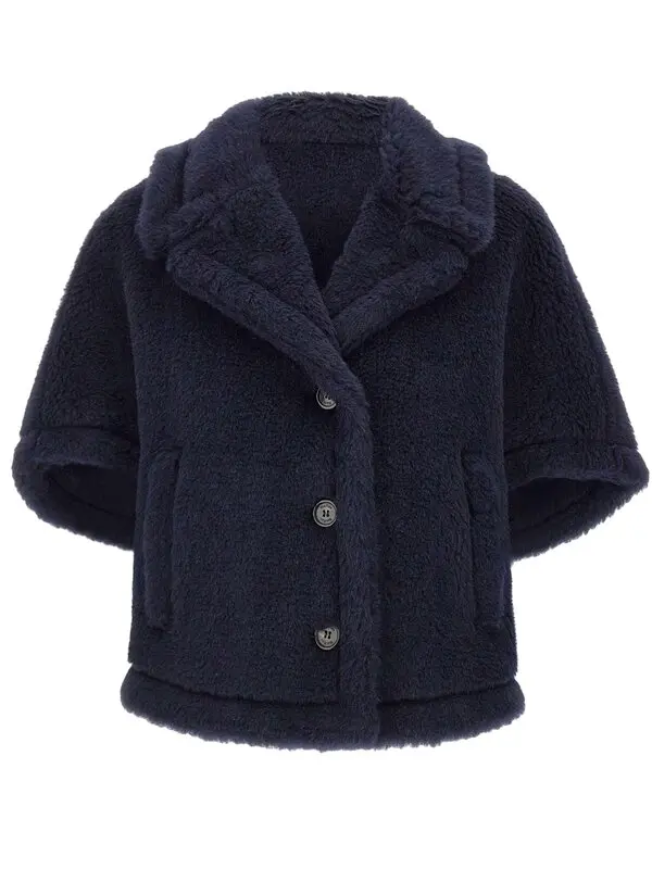 Max Mara Short Kimono Sleeve Alpaca-cashmere Silk Coat - Blu