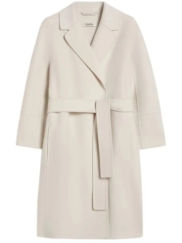 Max Mara Virgin Wool Belted Coat With Small Lapel Collar