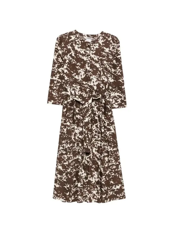 Max Mara Band-collar Cotton Dress With Three-quarter Sleeves - Marrone