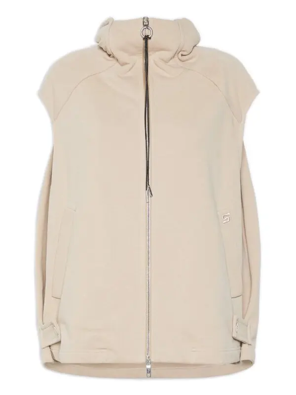 Sportmax Cotton-blend Fleece High-neck Sweatshirt With S-shaped Left-pocket Embroidery - Beige
