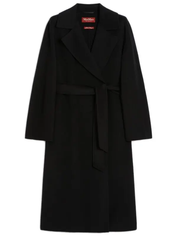 Max Mara Double-drap Wool, Cashmere & Silk Belted Jacket With Lapel Collar - Nero