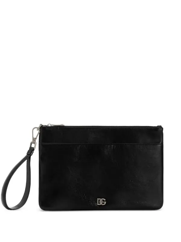 Dolce & Gabbana Calfskin Leather Zip Pouch With Matte Nickel-tone Hardware - Nero