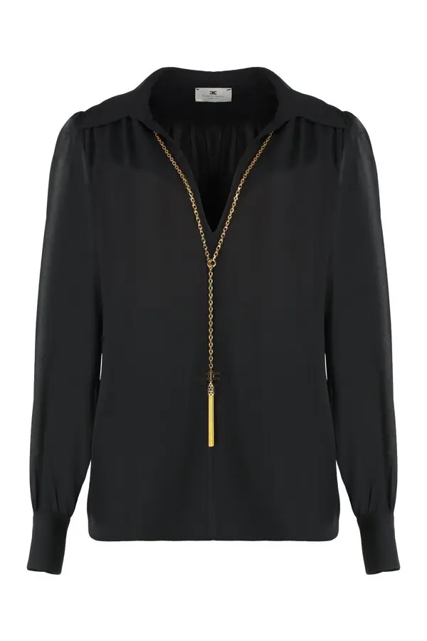 Elisabetta Franchi Georgette Shirt With Removable Logo Necklace - Black