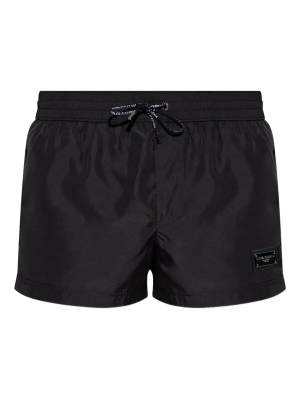 Dolce & Gabbana Black Swim Shorts With Drawstring Waist And Logo Plaque