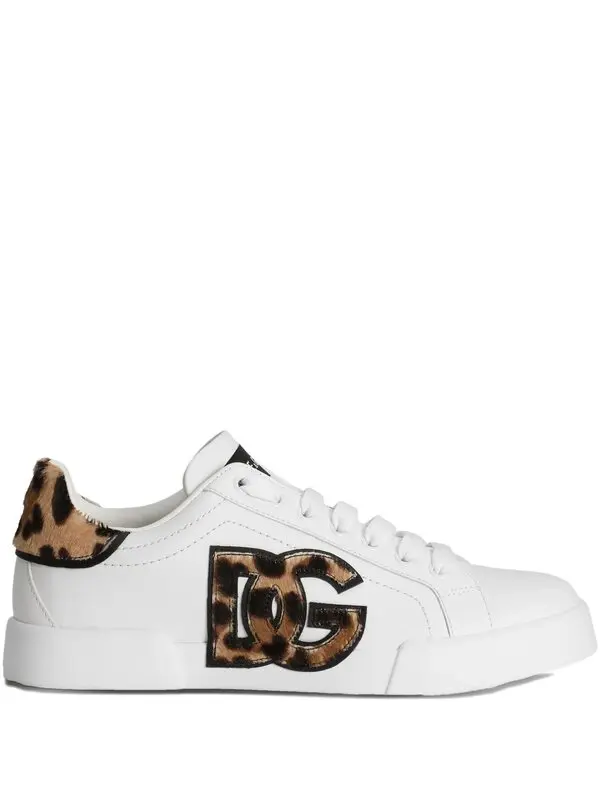 Dolce & Gabbana Leopard Dg Patch Leather Sneakers - Bianco