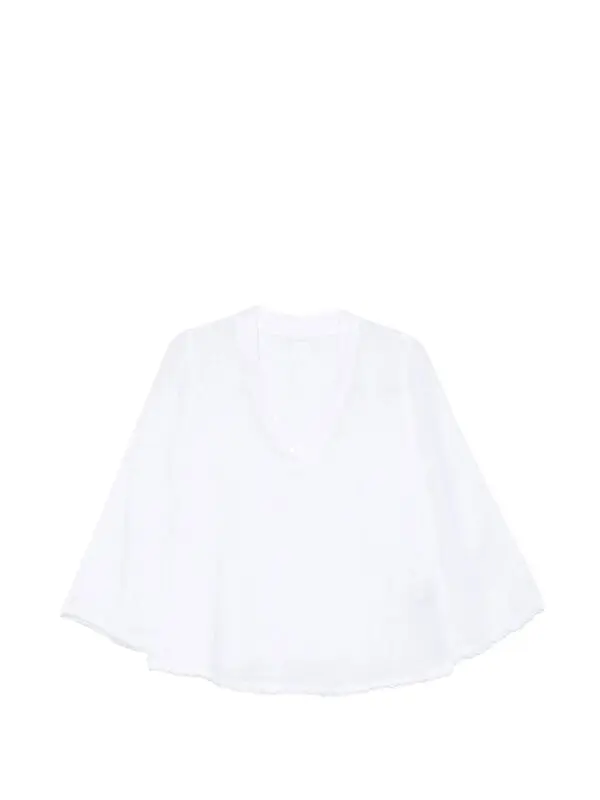 120% Lino 100% Linen V-neck Sequin Blouse 3/4 Sleeve