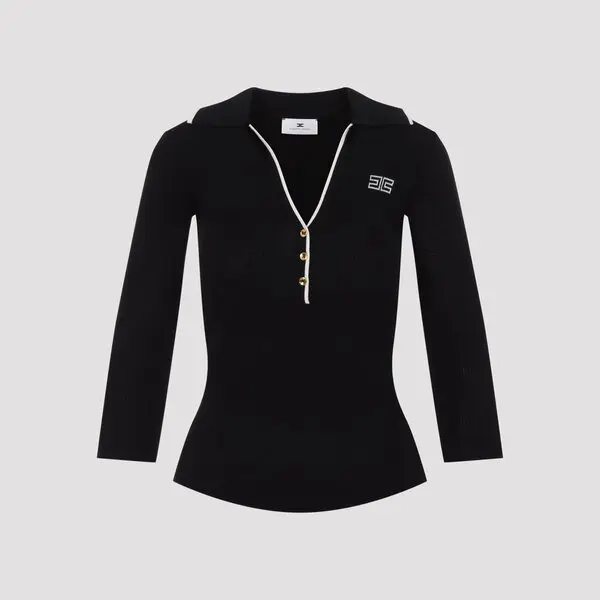 Elisabetta Franchi Wool Blend Polo Neck Knit Sweater - Black