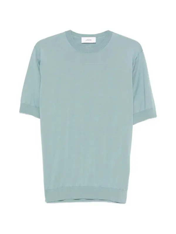 LARDINI Cotton Crewneck T-shirt With Ribbed Trim - Azzurro