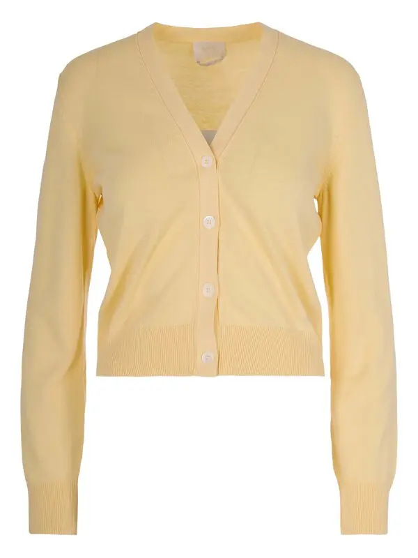 A.p.c. V-neck Cotton Sweater With Ribbed Hems & Button Front