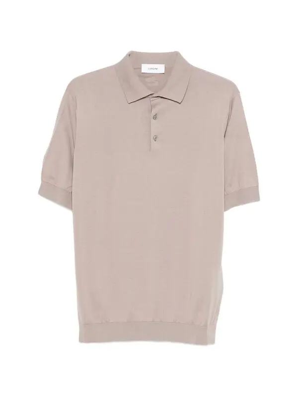 LARDINI Ribbed Trim Knit Polo Shirt With Button Placket And Short Sleeves - Grigio