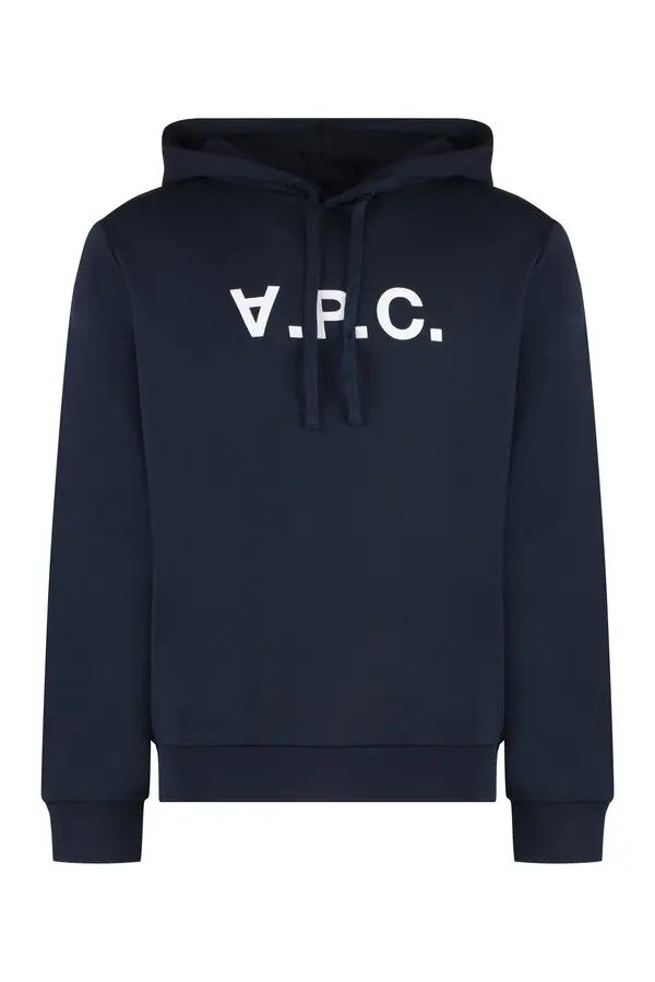 A.p.c. Printed Cotton Hoodie With Ribbed Cuffs And Hem - Blue