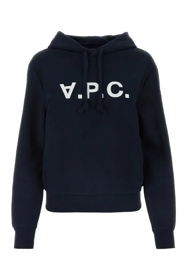 A.p.c. Printed Cotton Hoodie With Ribbed Cuffs And Hem - Blue