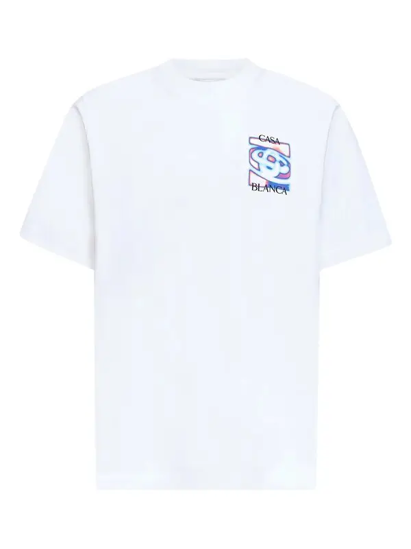 Casablanca Ribbed Crew Neck T-shirt With Logo Artwork At Chest And Back - Bianco