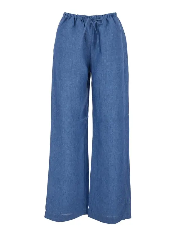 RÓHE 100% Linen Drawstring Trousers - Blu
