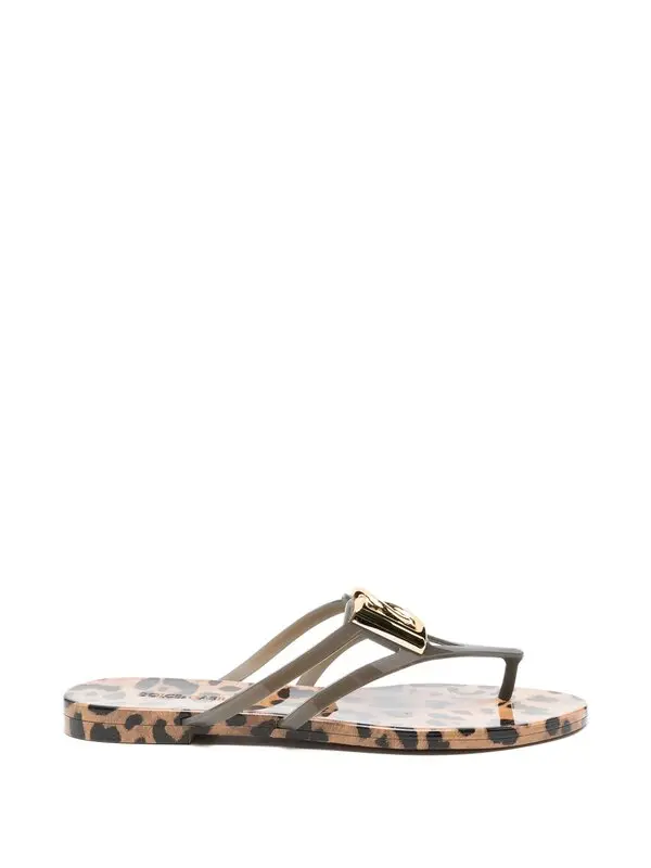 Dolce & Gabbana Dg Crossed Logo Tpu Sandals With Light Gold-plated Detail - Marrone