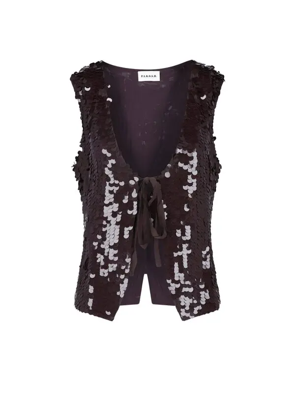 PAROSH Sleeveless Sequined V-neck Vest