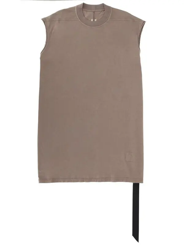 Rick Owens Sleeveless Crew Neck Raw-edge Longline Tank Shirt 100% Cotton - Grigio