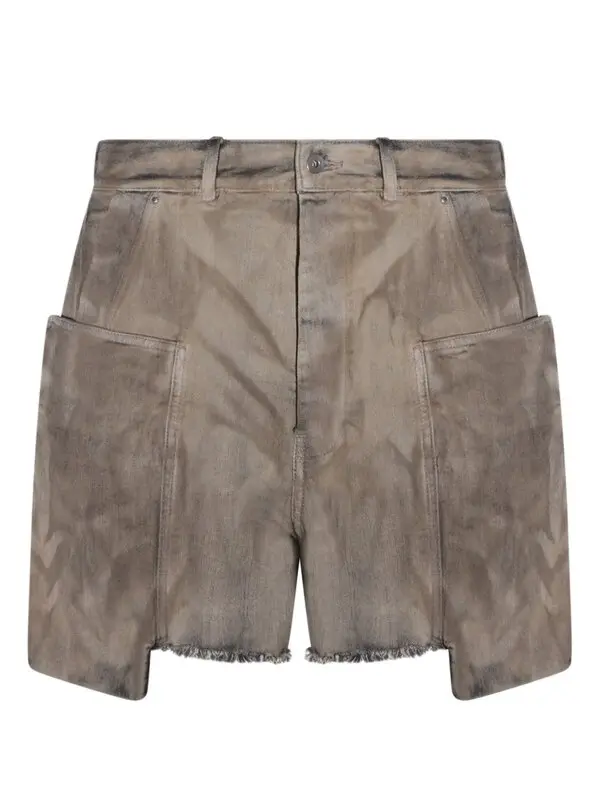 Rick Owens Ribbed Cotton Cargo Shorts With Fringed Hem - Marrone