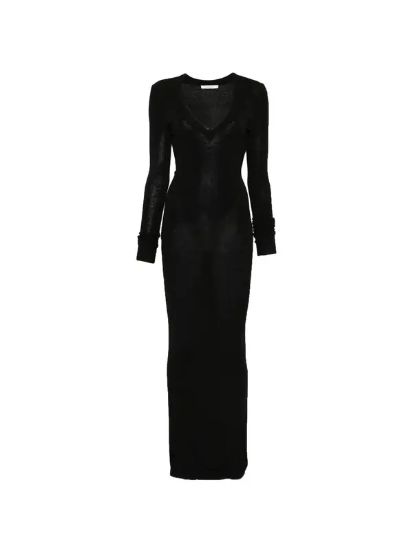 ENTIRE STUDIOS Long Sleeve V-neck Midi Dress - Nero
