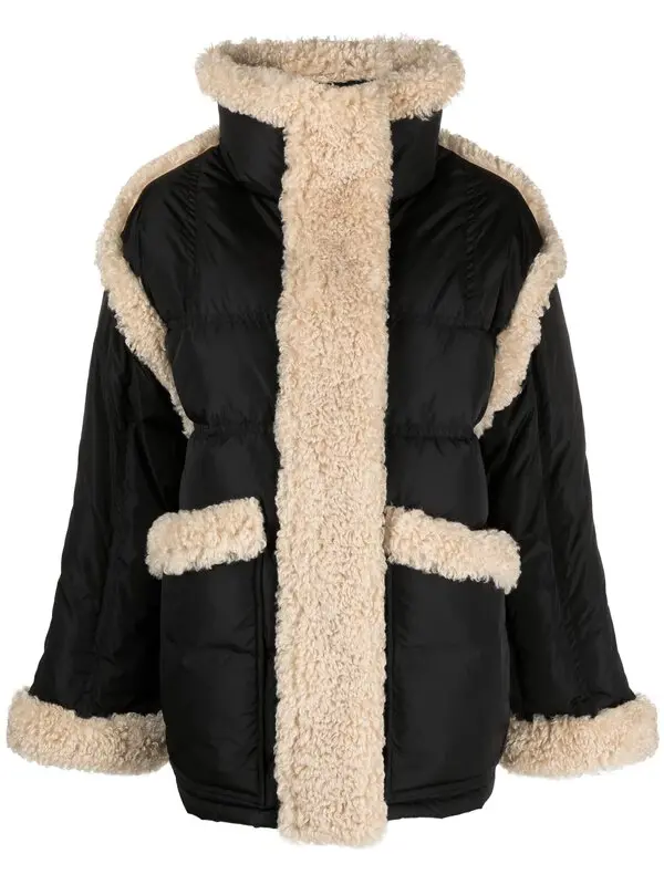 STAND STUDIO Collar Recycled Down Puffer Coat With Faux Fur Trim & Zip-snap Front