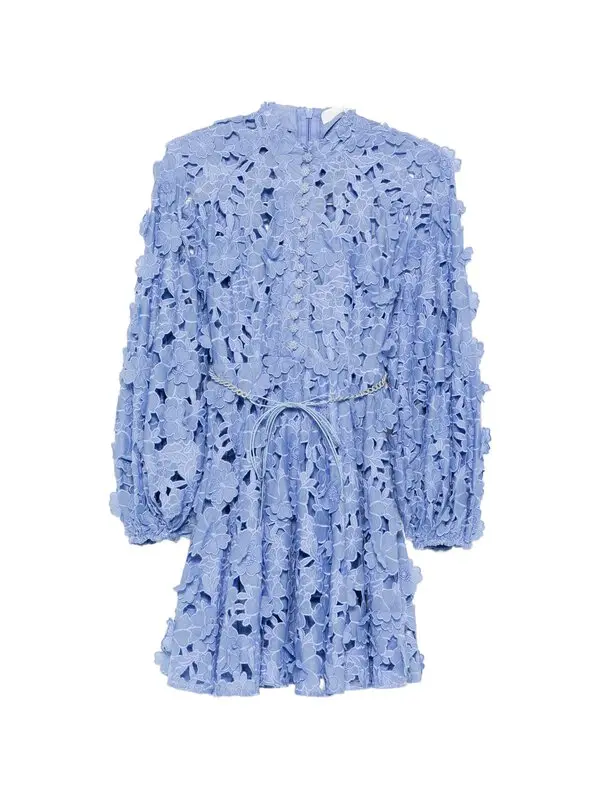Zimmermann Embroidered Cotton Dress With Raglan Sleeves And Tassel Belt