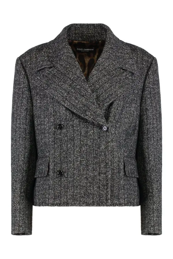 Dolce & Gabbana Inspired Double-breasted Wool Jacket With Lapel Collar - Grey
