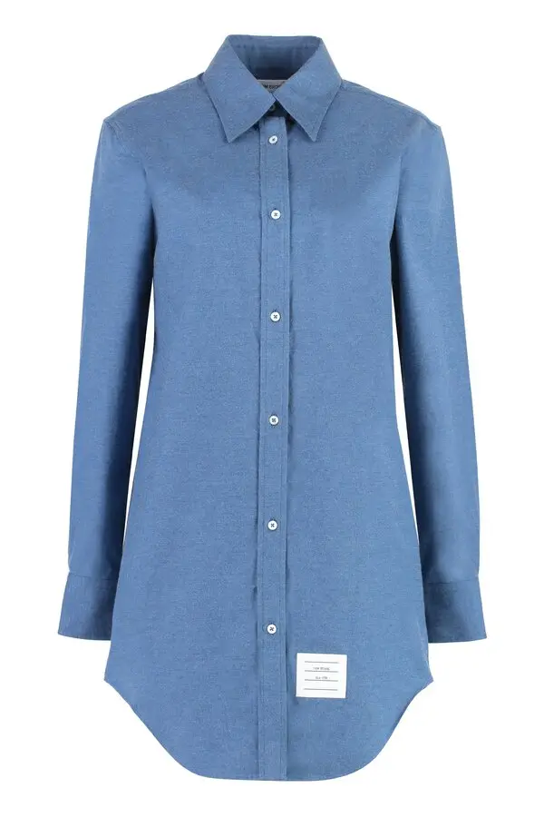 Thom Browne Cotton Button-up Shirt With Logo Patch