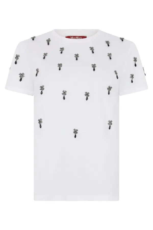 Max Mara Cotton Crewneck T-shirt With Embellishments