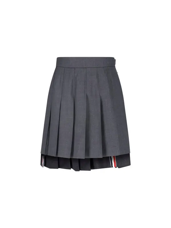 Thom Browne Pleated Wool Mini Skirt With Contrasting Trim