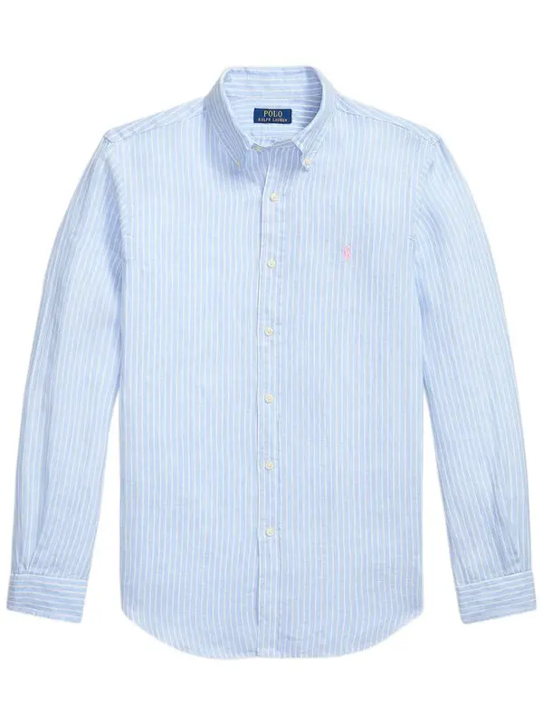 Polo Ralph Lauren Striped Linen Custom-fit Shirt With Embroidered Logo