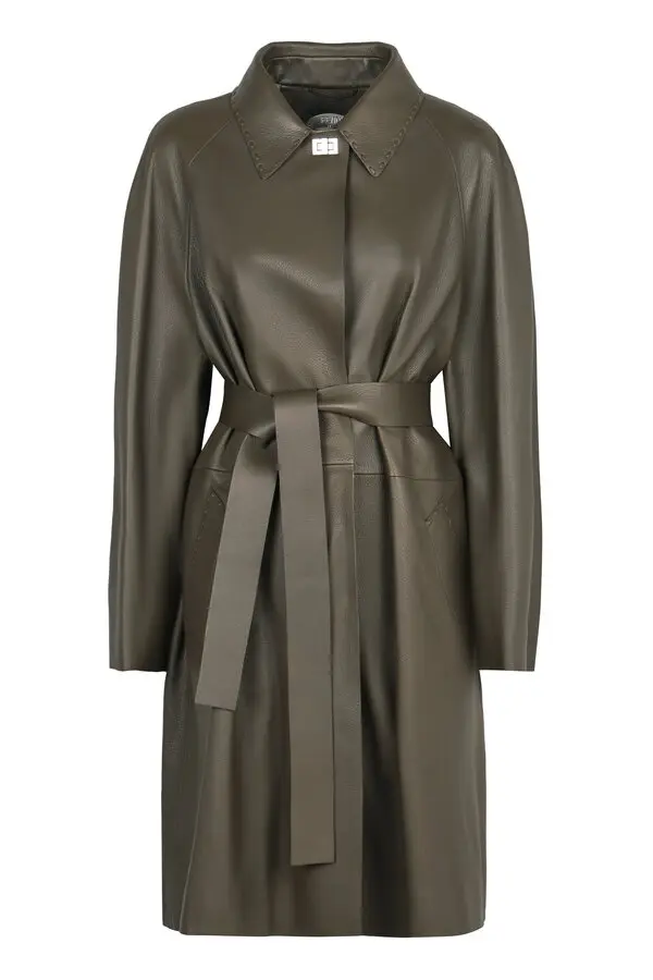Fendi Grainy Deer Leather Jacket With Turn-lock And Belt