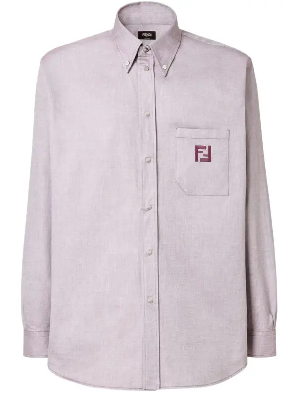 Fendi Comfort-fit Iridescent Oxford Cotton Long-sleeve Button-down Shirt With Chest Pocket - Rosso