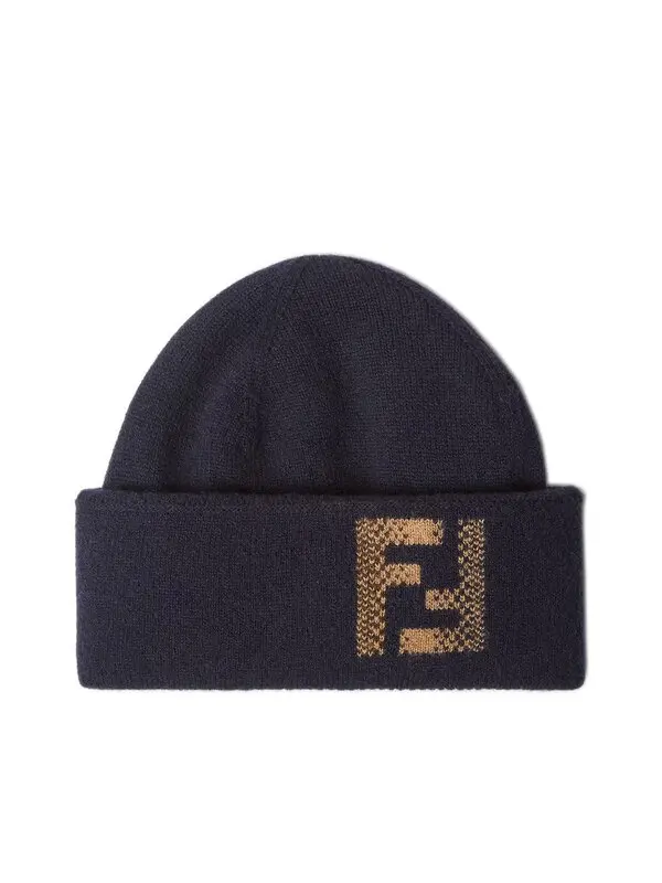 Fendi Ff Intarsia Wool-cashmere Beanie - Blu