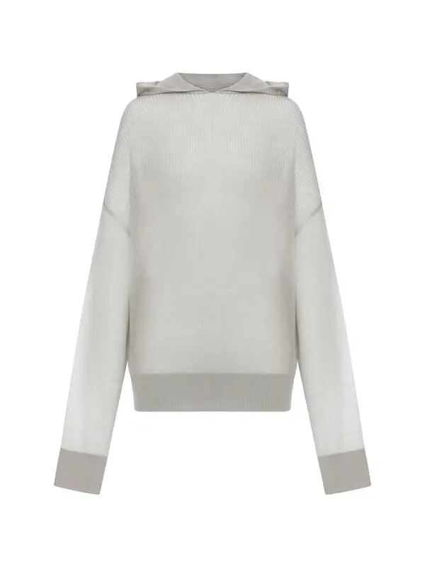 Rick Owens Cashmere Knit Hoodie With Ribbed Cuffs And Hem - Grigio