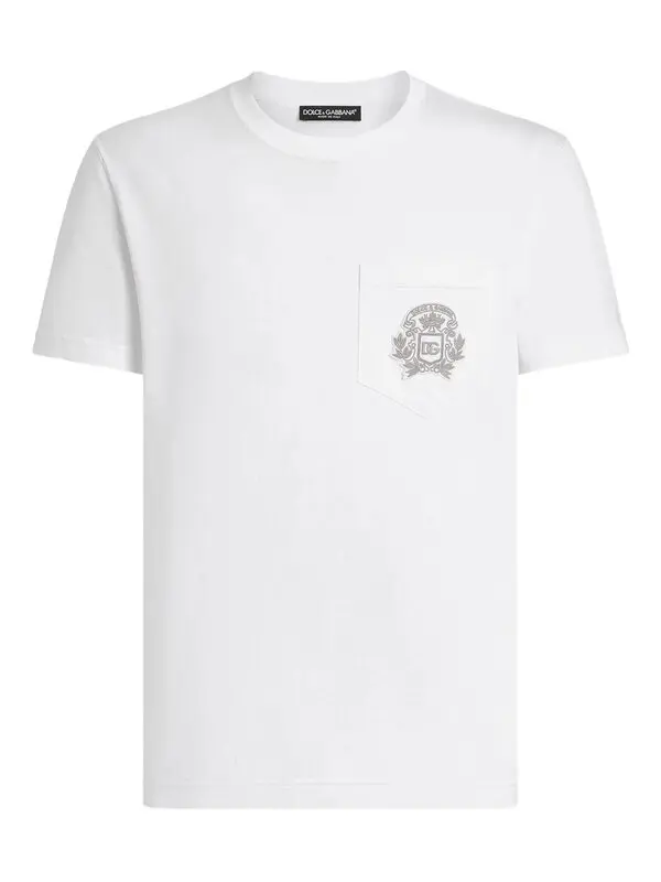 Dolce & Gabbana Cotton T-shirt With Embroidered Chest Pocket & Patch Detail - Bianco