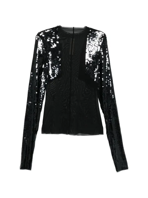Rick Owens Long-sleeve Mesh Top With Sequin Sleeve Details