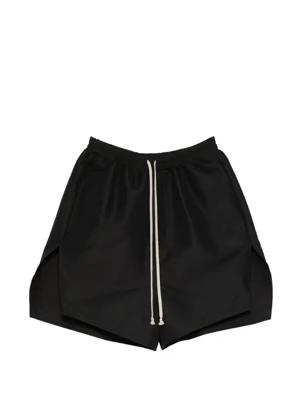 Rick Owens Stiff Dropped-crotch Drawstring Shorts With Pockets & Side Slits - Nero