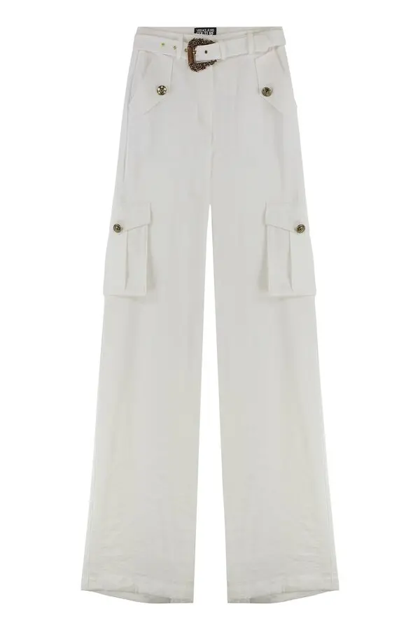 Versace Embellished Cargo Trousers With Waist Belt - White