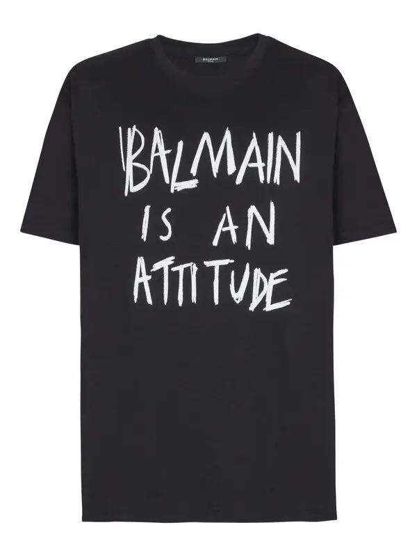 Balmain Attitude Graphic T-shirt Round Neck, Short Sleeve, Regular Fit - Nero