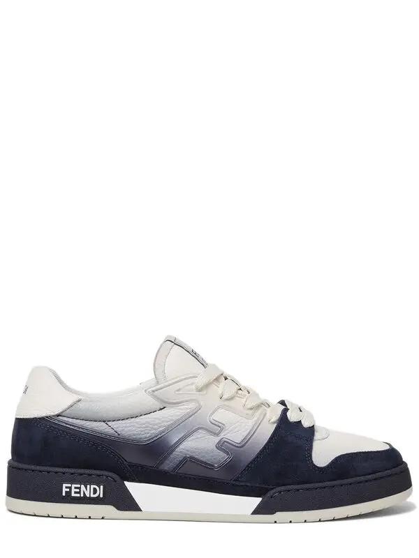 Fendi Grained Leather And Suede Sneakers With Gradient Ff Appliqu - Bianco