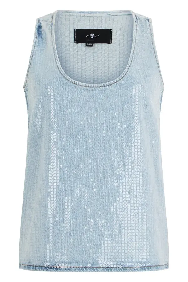 7 For All Mankind Sleeveless Denim Sequin Top
