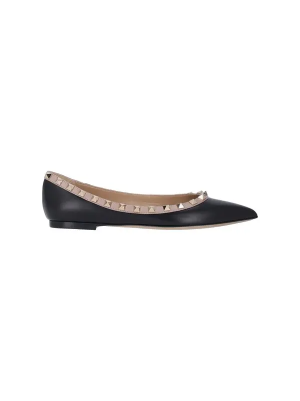 Valentino Garavani Calfskin And Lambskin Studded Ballet Flats