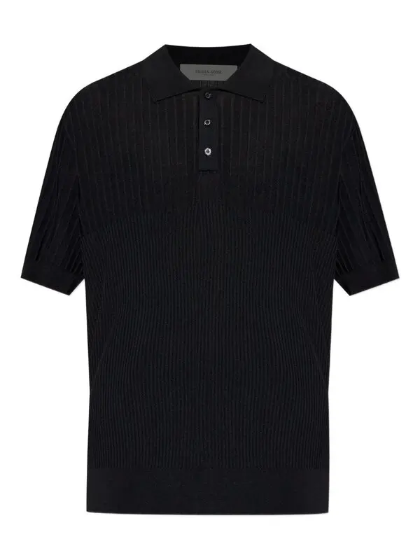 GOLDEN GOOSE Ribbed Polo Shirt With Short Sleeves And Three-button Placket - Nero